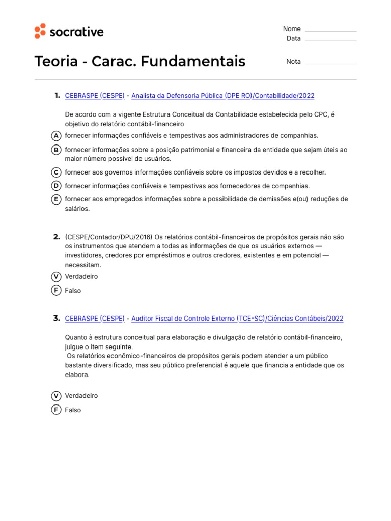 Aula 12 - Estrutura Conceitual - Socrative | PDF | Contabilidade | Economias