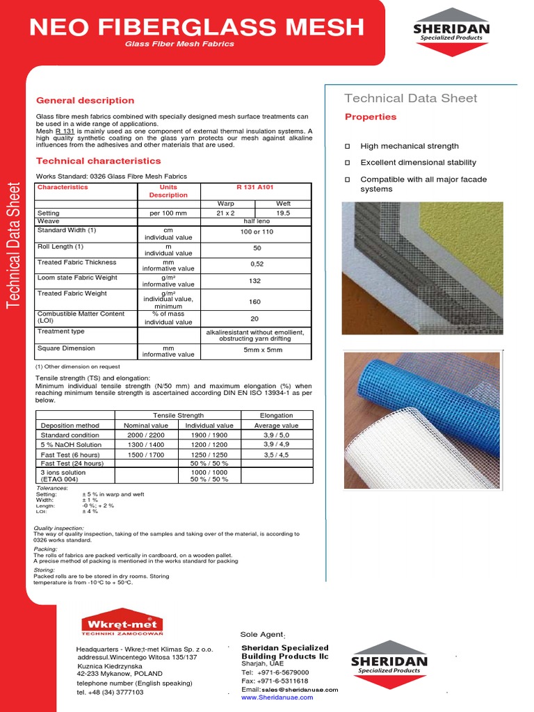 Fiberglass Mesh Technical Data Sheet | PDF | Textiles | Fiberglass