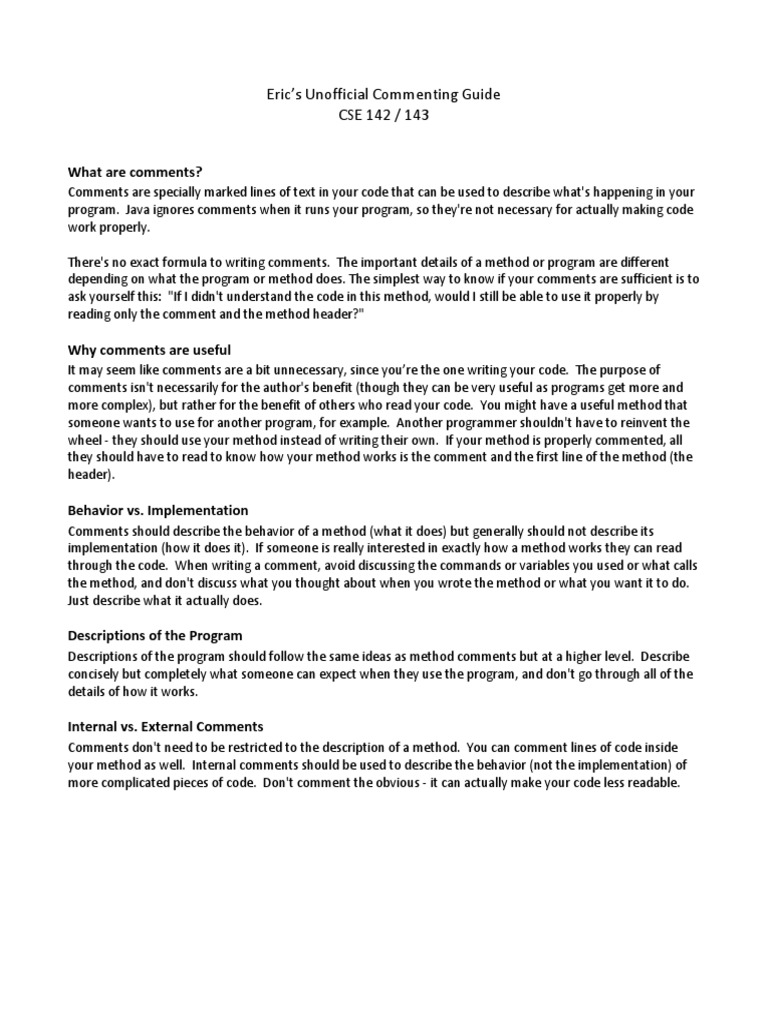 Comment Guide Eric Arendt | PDF | Parameter (Computer Programming) | Control Flow