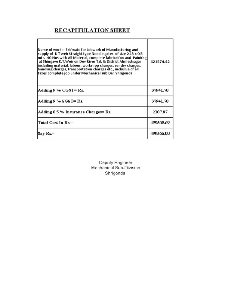 Estimate Shingave KT Weir Revised Dec 2022 | PDF | Business Process ...