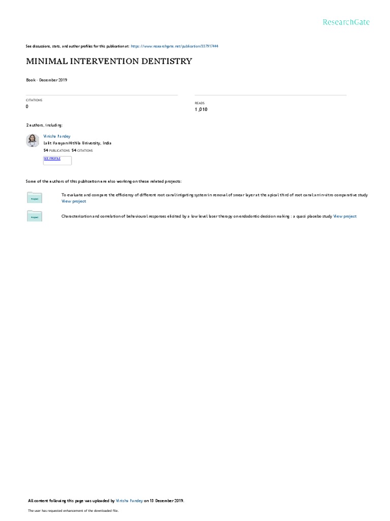 Ebook - Minimal Intervention Dentistrypdf | PDF | Dentistry | Human Tooth