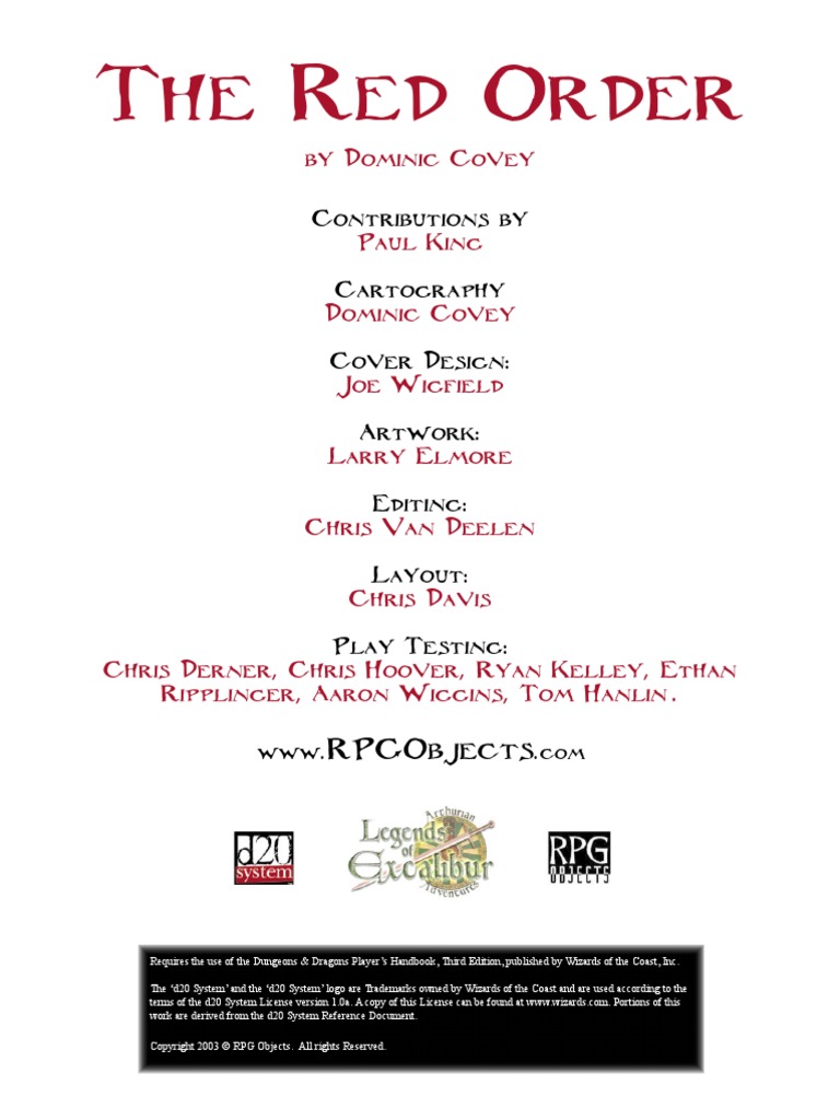 True20 Legends of Excalibur - The Red Order | Download Free PDF | D20 ...
