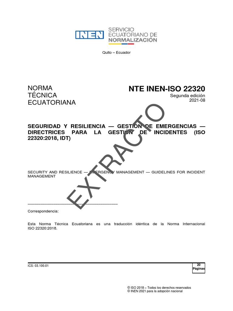 Nte Inen Iso 22320 | PDF | Organización internacional para la estandarización | Organización no ...