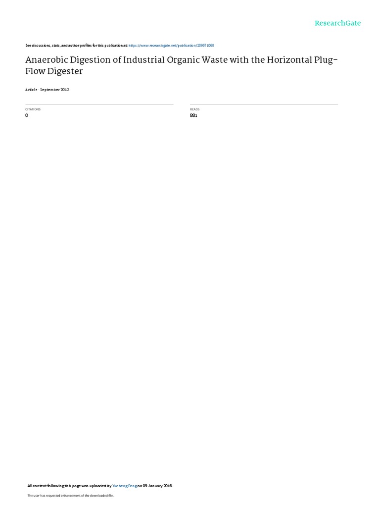 AD of Industrial Organic Waste With Horizontal Plug-Flow Digester | PDF ...