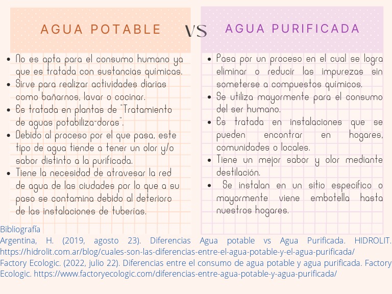 Diferencias Agua Potable vs Purificada | PDF | Cocina, comidas y vino