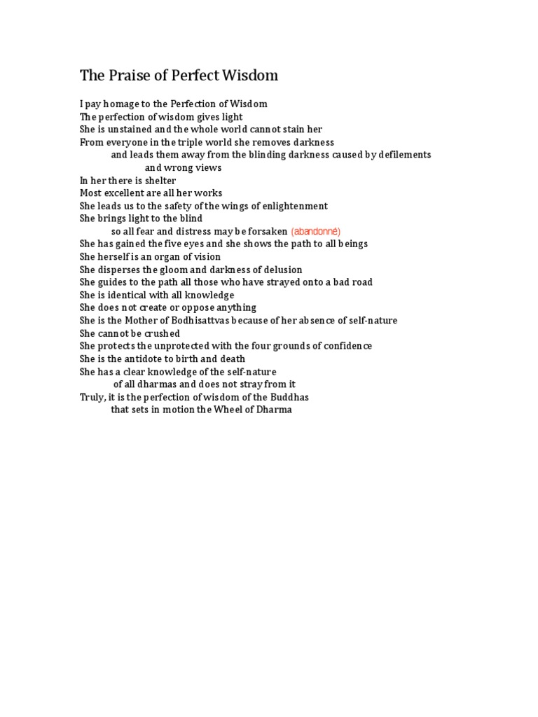 The Praise of Perfect Wisdom | PDF | Religious Belief And Doctrine ...