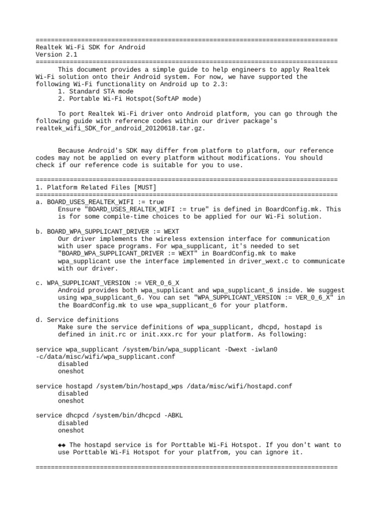 Realtek Wi-Fi SDK Guide for Android | PDF | Wi Fi | Computer File