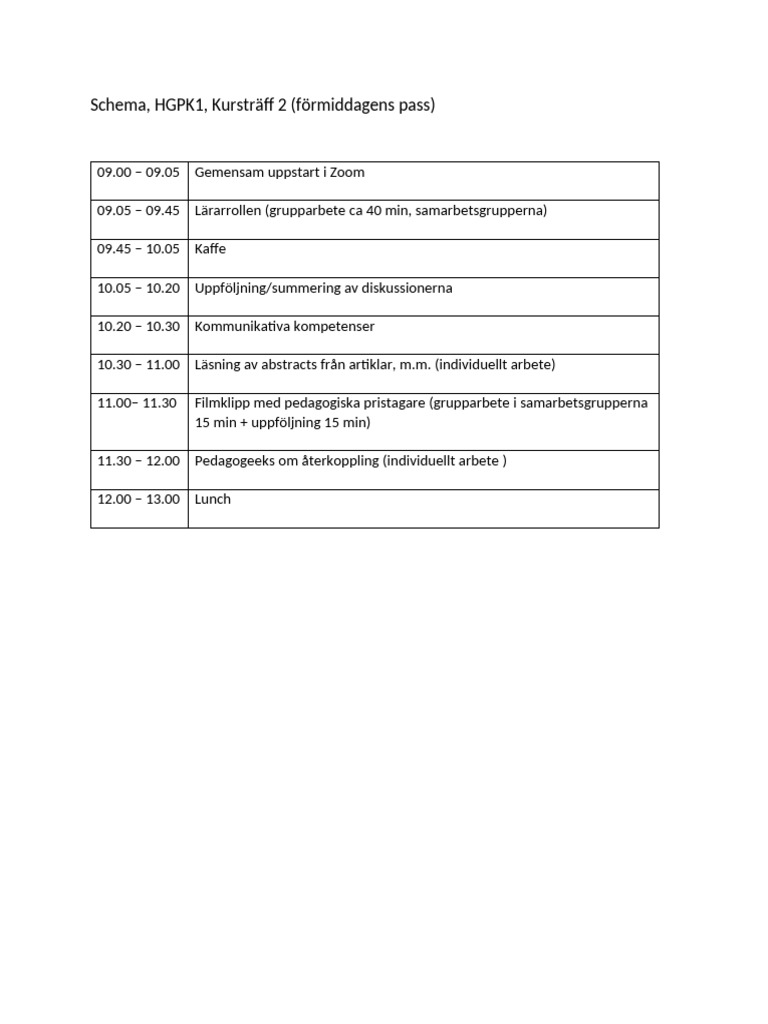 Schema Dag 2 Förmiddagen | PDF