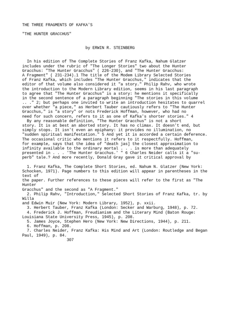 Steinberg The Three Fragments of The Hunter Gracchus | PDF | Franz Kafka