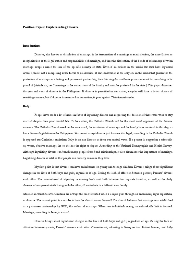 Position Paper - Divorce | PDF | Divorce | Marriage