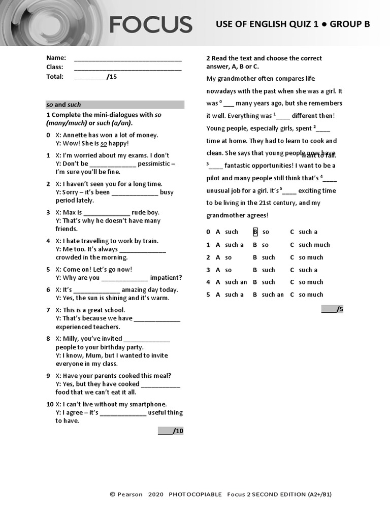 Focus2_2E_UoE_Quiz_Unit1_GroupB | PDF