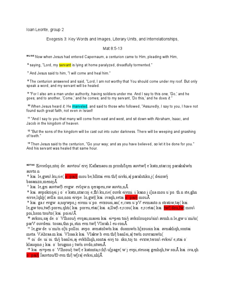 Ioan Leonte - Exegesis 3 - Matthew 8 5-13 | PDF | Jesus | Religious ...