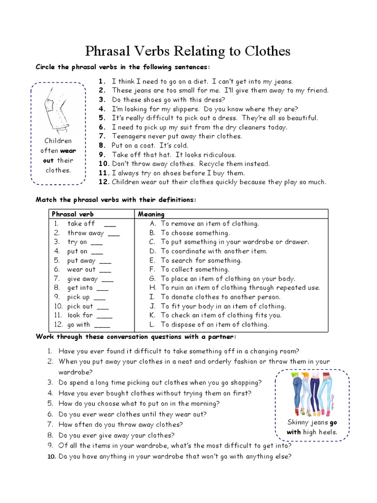 Phrasal Verbs for Clothing Usage | PDF | Clothing | Consumer Goods