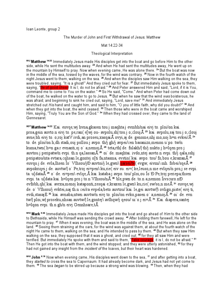 Ioan Leonte - Exegesis 6 - Matthew 14 22-34 | PDF | Jesus | Saint Peter