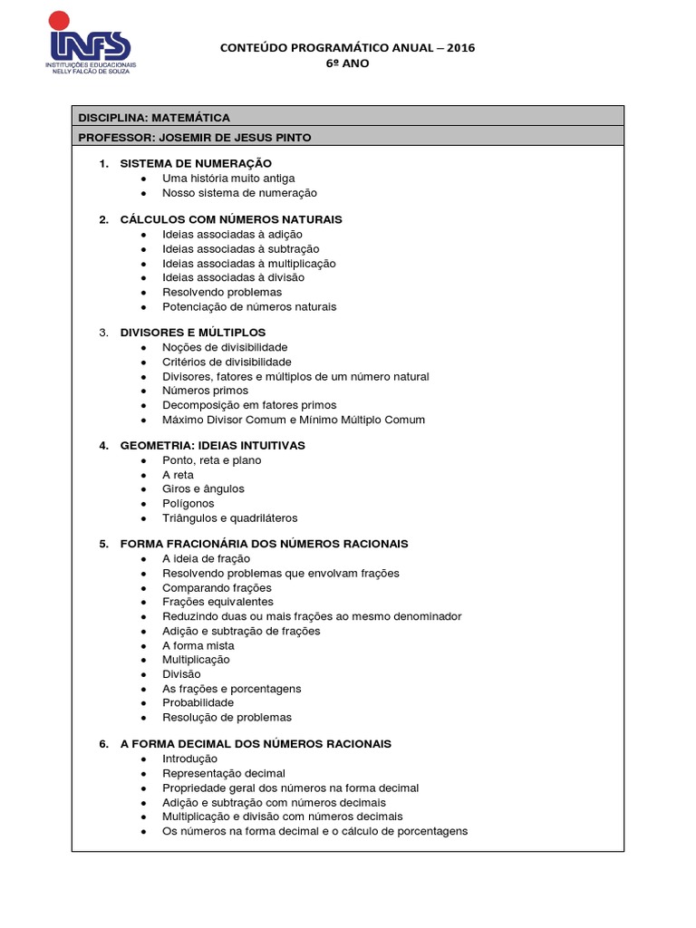 Conteúdo Programatico 6º Ano | PDF | Água | Terra