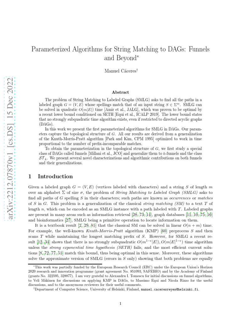 Parameterized Algorithms For String Matching To Dags: Funnels and Beyond | PDF | Time Complexity ...