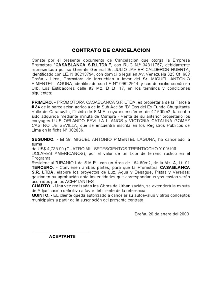 Contrato de Cancelacion | PDF