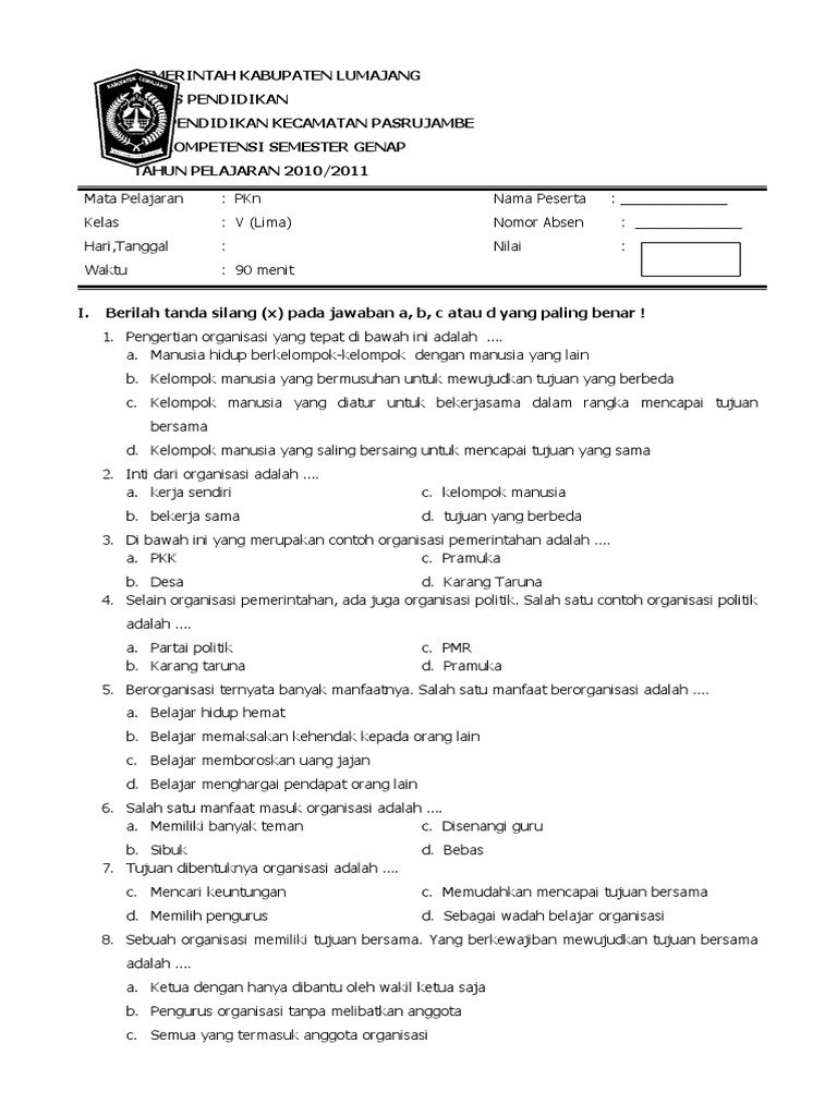 Soal PKN Kelas 5 SMT 2 | PDF | Karier & Perkembangan | Ilmu Sosial