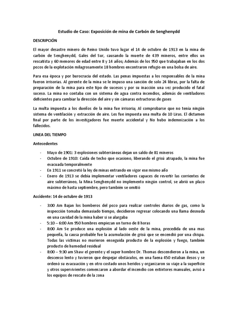 Estudio de Caso Mina de Carbon Senghenydd | PDF | Minería | Minería de ... Estudio de Caso Mina de Carbon Senghenydd | PDF | Minería | Minería de ...