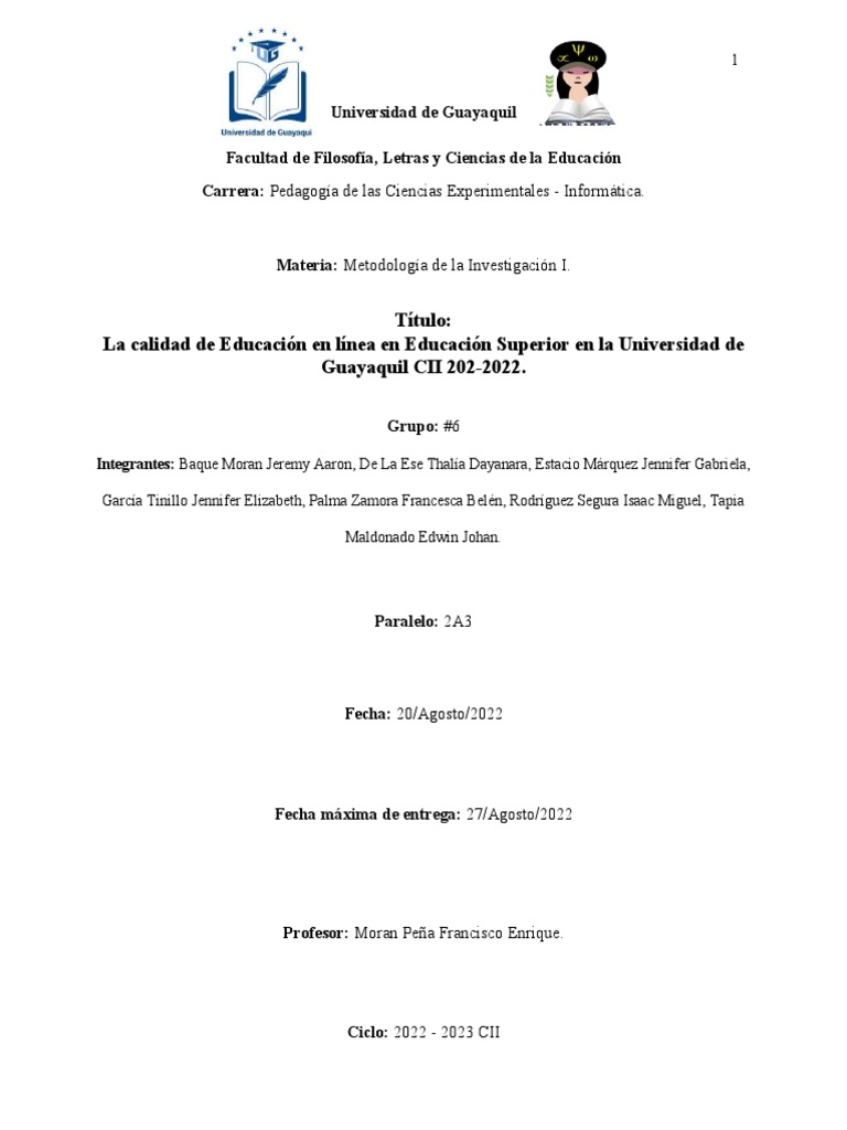 Calidad De Educación En Línea En Guayaquil Pdf Moodle
