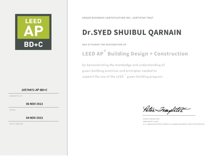 LEED BD+C Cetificate - Syed Shuibul Qarnain | PDF | Business