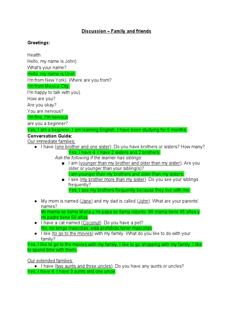 Family and Friends Conversation Guide | PDF