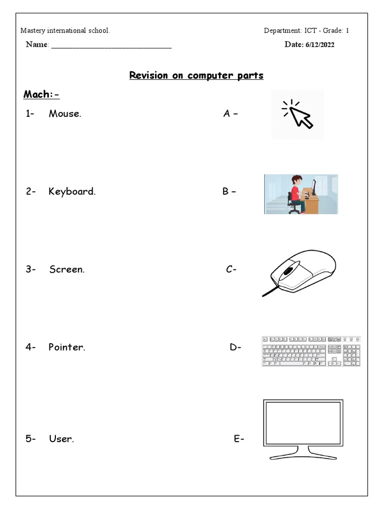 ICT Revision: Computer Parts for Grade 1 | PDF | Computers