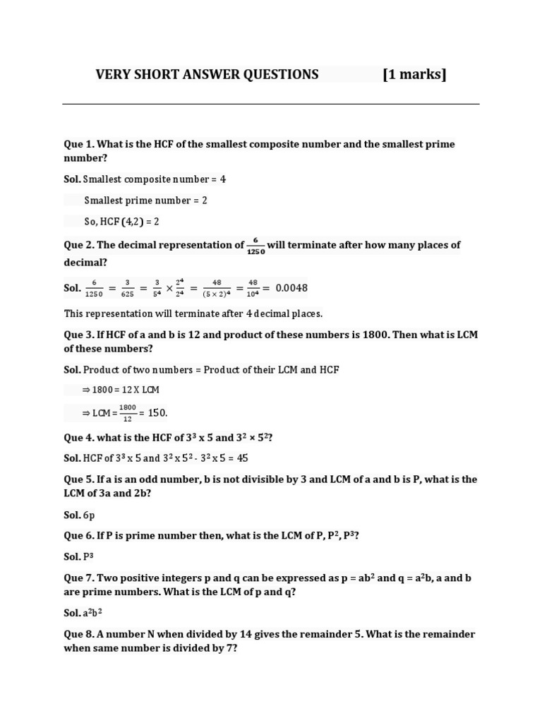 Very Short Answer Questions 81 | PDF | Numbers | Mathematical Concepts