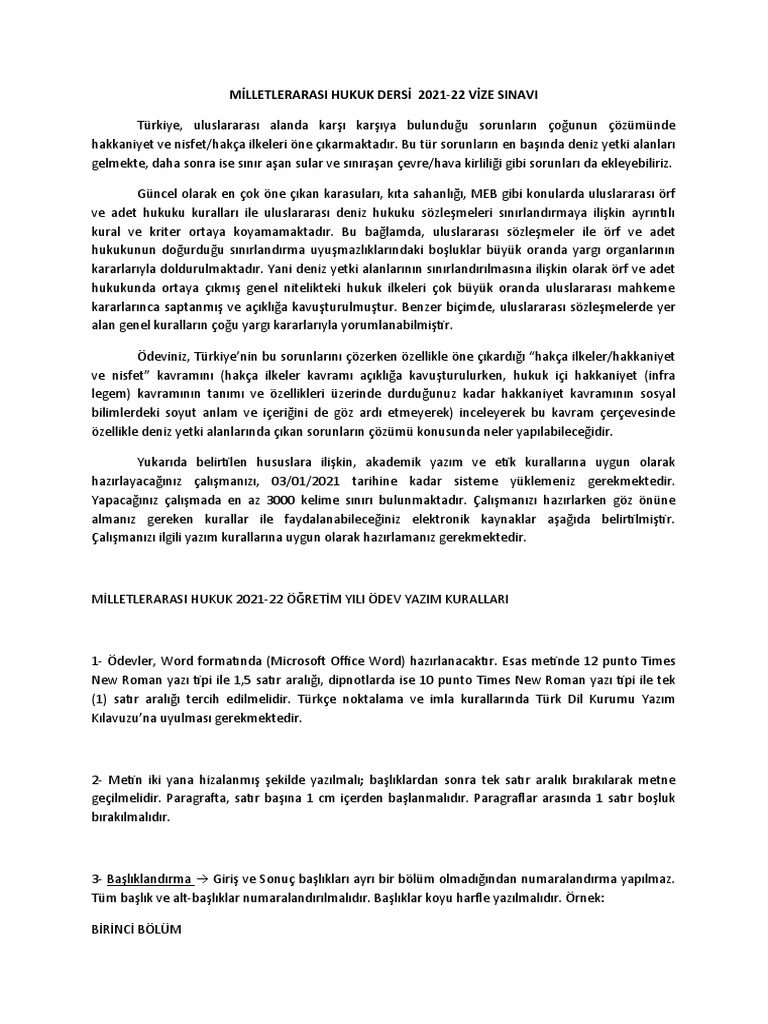 Milletlerarası Hukuk 2021-22 vize ödevi | PDF