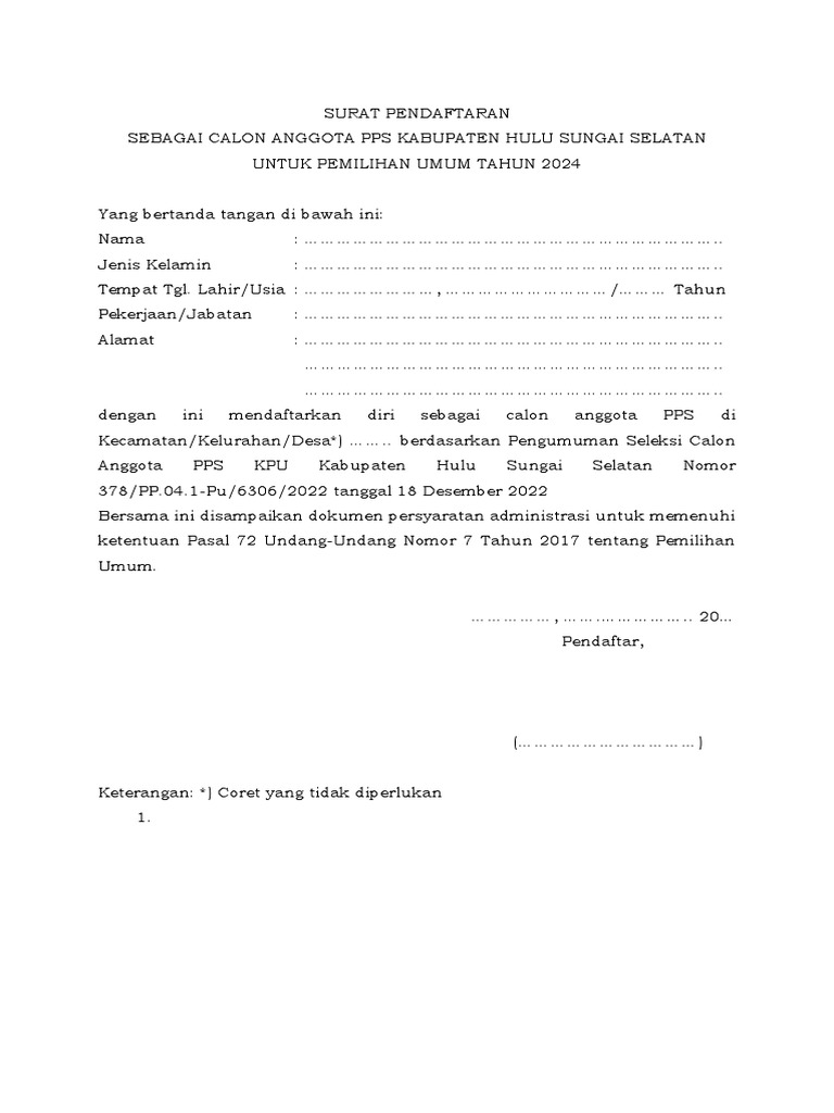 Surat Pendaftaran, Pernyataan, DRH | PDF | Olahraga & Rekreasi