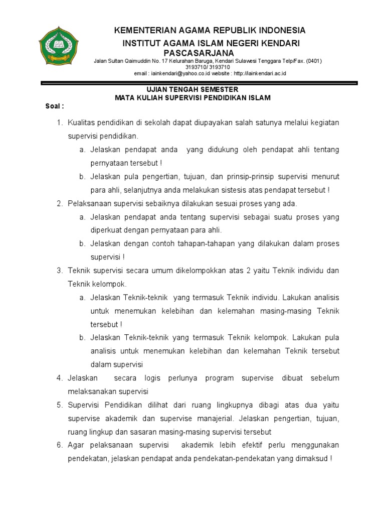 Soal Uts Supervisi Pendidikan Islam | PDF