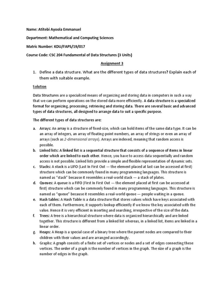 Assignment Solution | PDF | Array Data Structure | Data Type Assignment Solution | PDF | Array Data Structure | Data Type