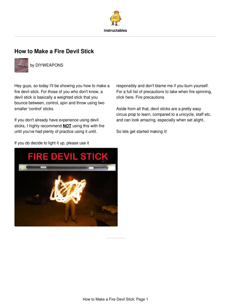 How To Make A Fire Devil Stick | PDF | Manufactured Goods | Equipment