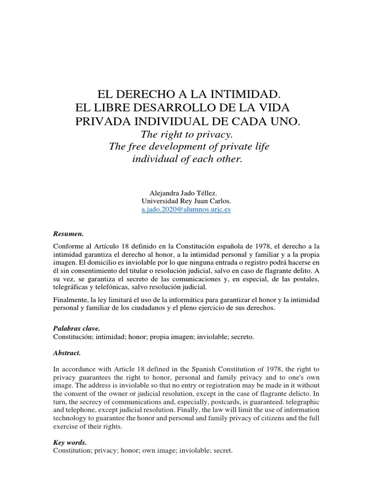Derecho A La Intimidad | PDF | Derecho Constitucional | Derechos