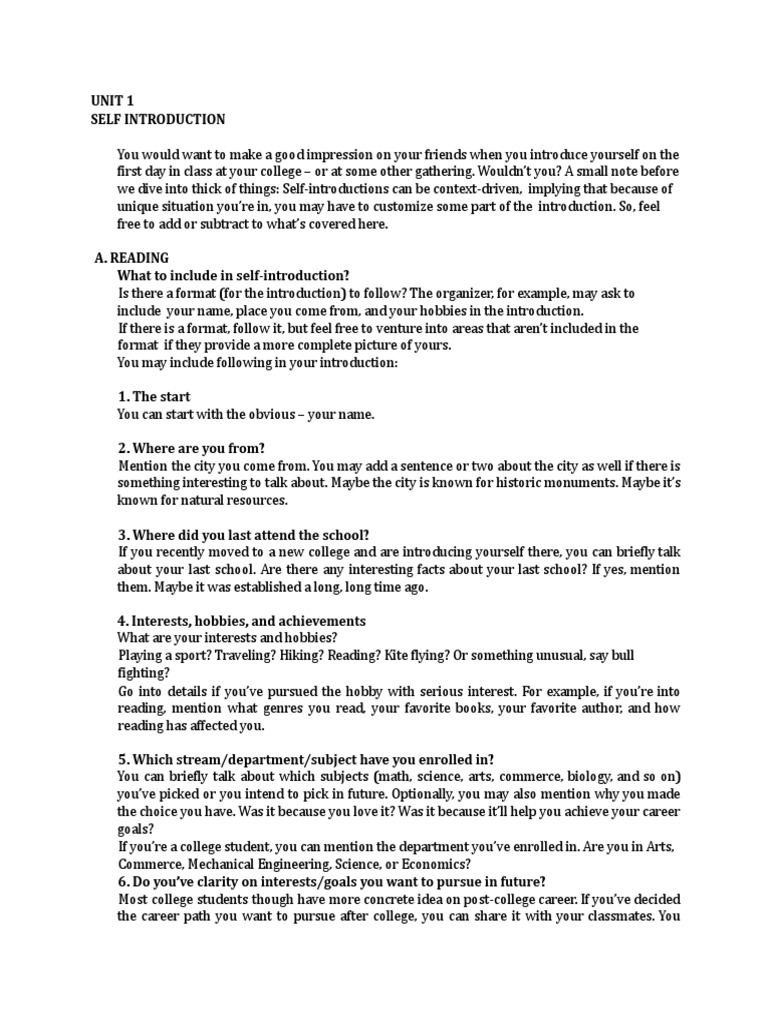 Self-Introduction Guide for Students | PDF