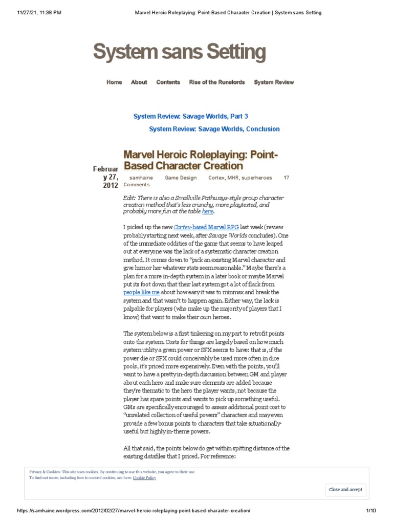 Marvel Heroic RP Point-Based Chargen | PDF