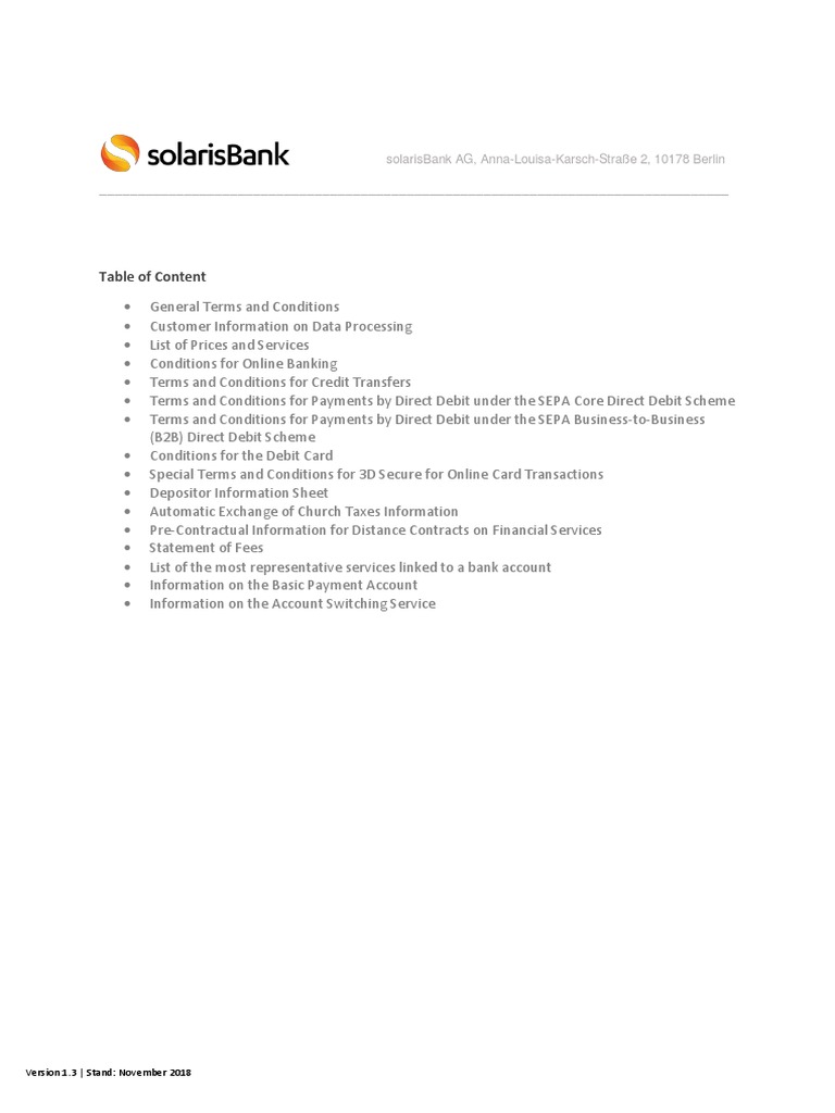 AGB Solaris EN | PDF | Banks | Debits And Credits