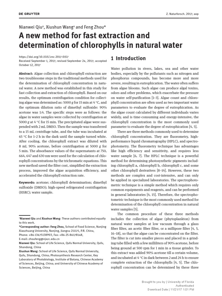 Fast Chlorophyll Extraction Method | PDF | Chlorophyll | Chemistry