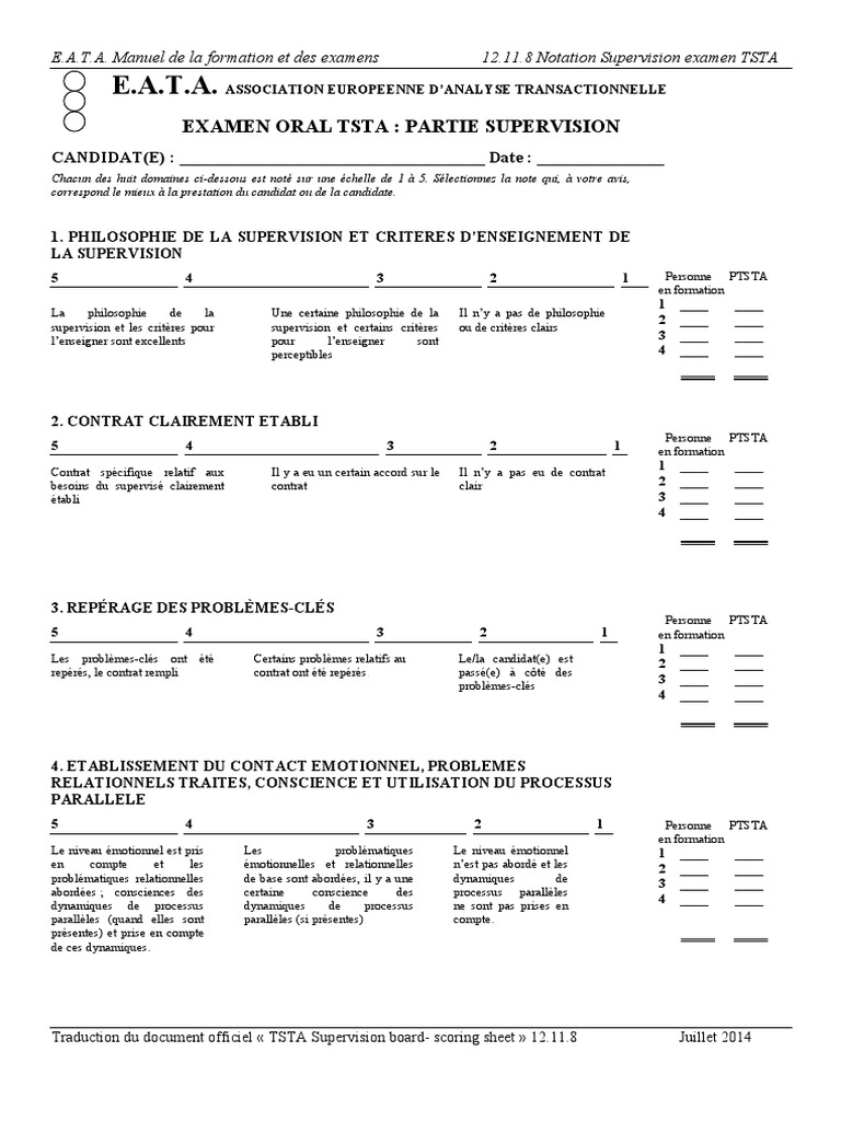 12-11-8 Exam TSTA - Feuille Notation - Supervision | PDF