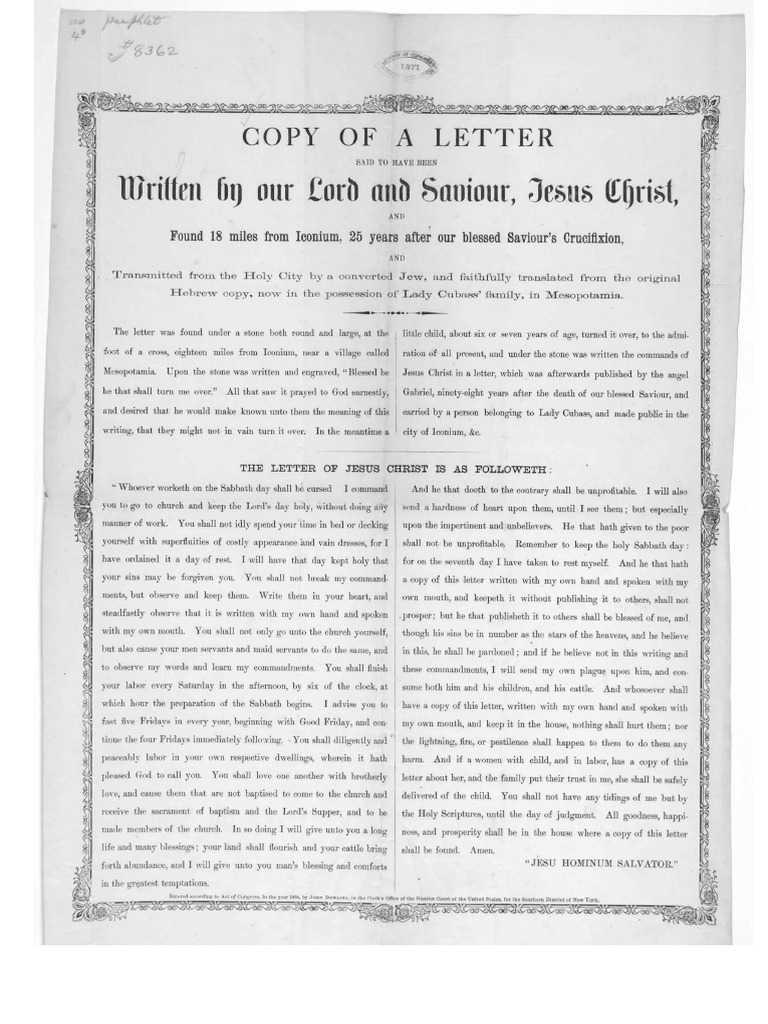 A True Letter of Our Savior Jesus Christ | PDF