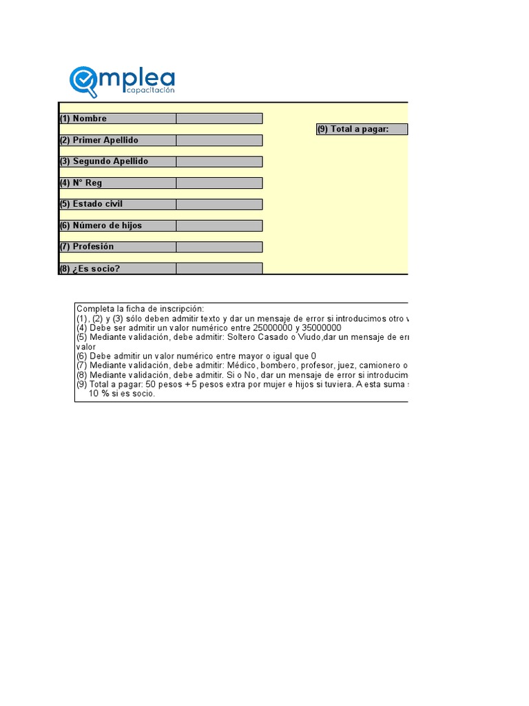 EJERC N5 Ejercicio. Validación de Datos | PDF