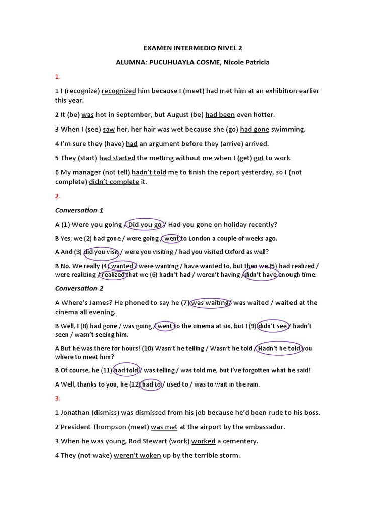 Examen Intermedio Nivel 2 | PDF