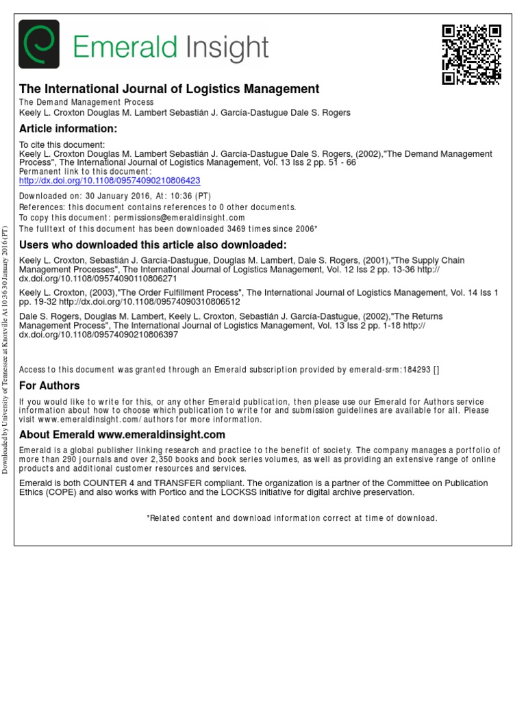 Croxton - 2002 - The Demand Management Process | PDF | Supply Chain ...