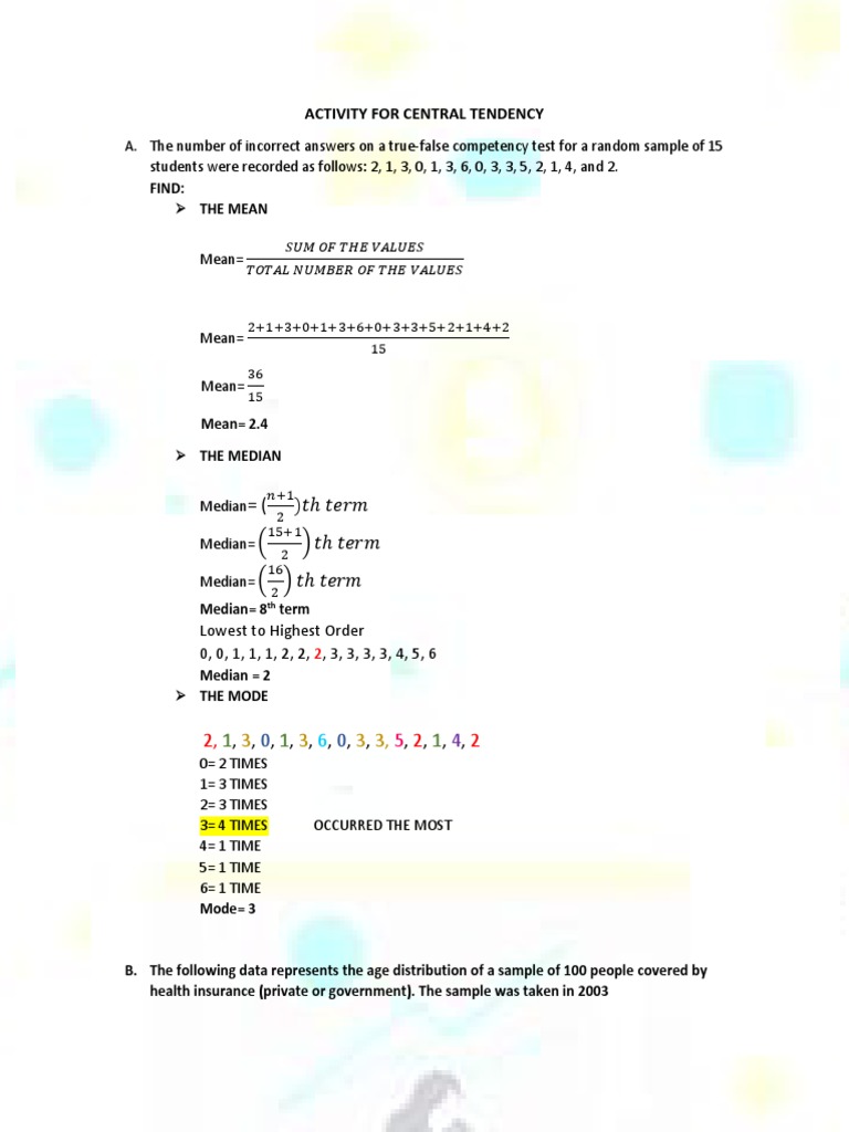 Activity For Central Tendency | PDF | Mode (Statistics) | Mean