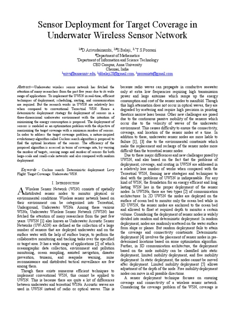2016 Sensor Deployment For Target Coverage in | PDF | Wireless Sensor Network | Mathematical ...