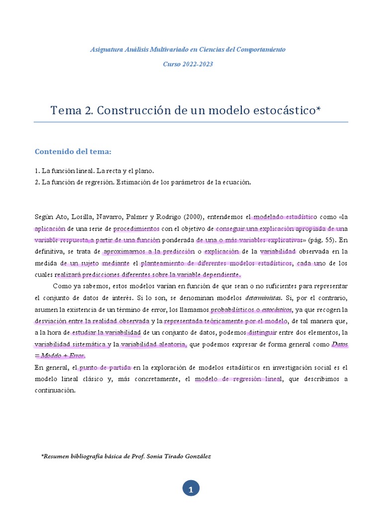 Tema 2. Construcción Modelo Estocástico | PDF | Regresión lineal | Análisis de regresión