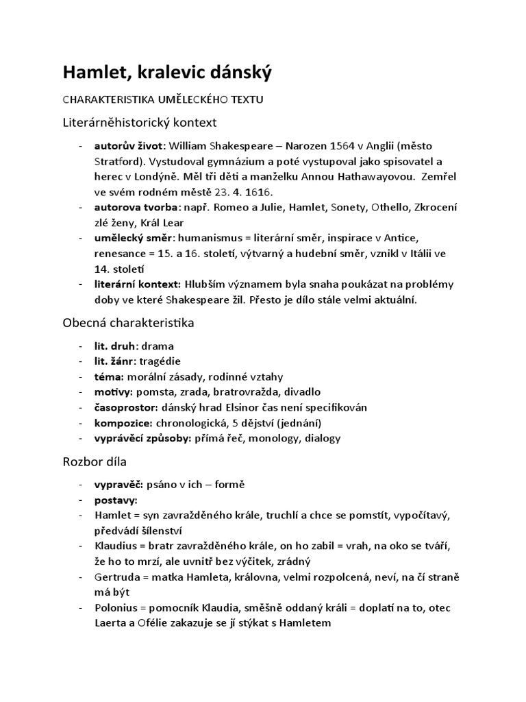 Hamlet - Rozbor | PDF