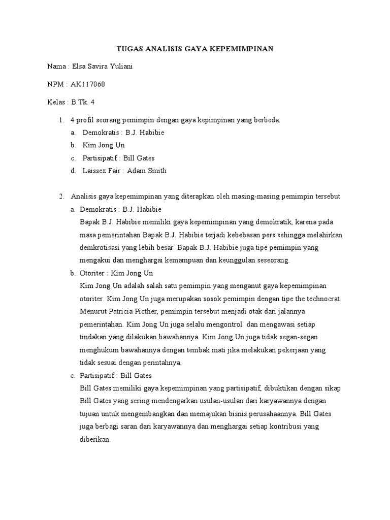 Analisis Gaya Kepemimpinan Empat Tokoh | PDF | Politik | Ilmu Sosial