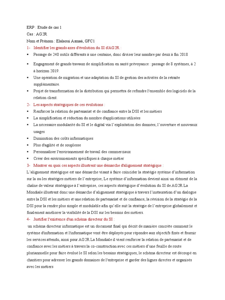 ERP Etude de Cas 1 | PDF | Informatique | Système d'information