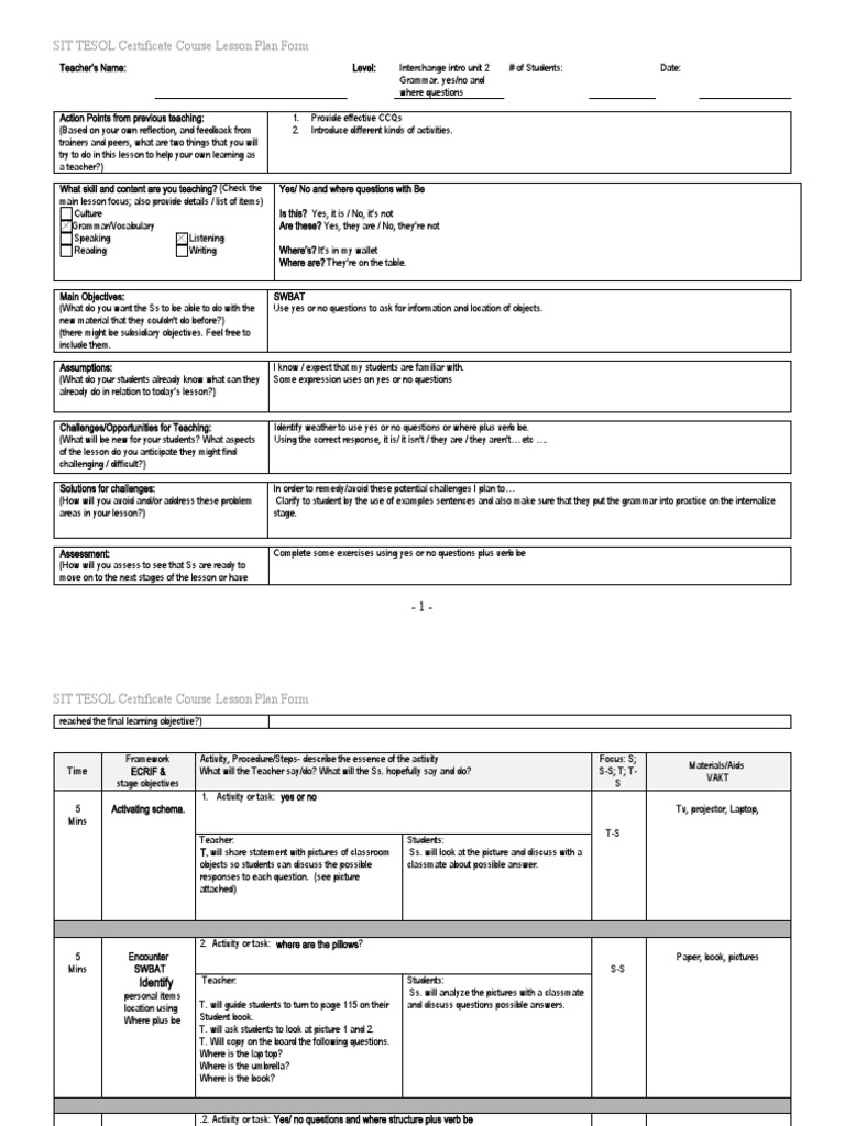Teaching Yes/No and Where Questions | PDF | English As A Second Or ...